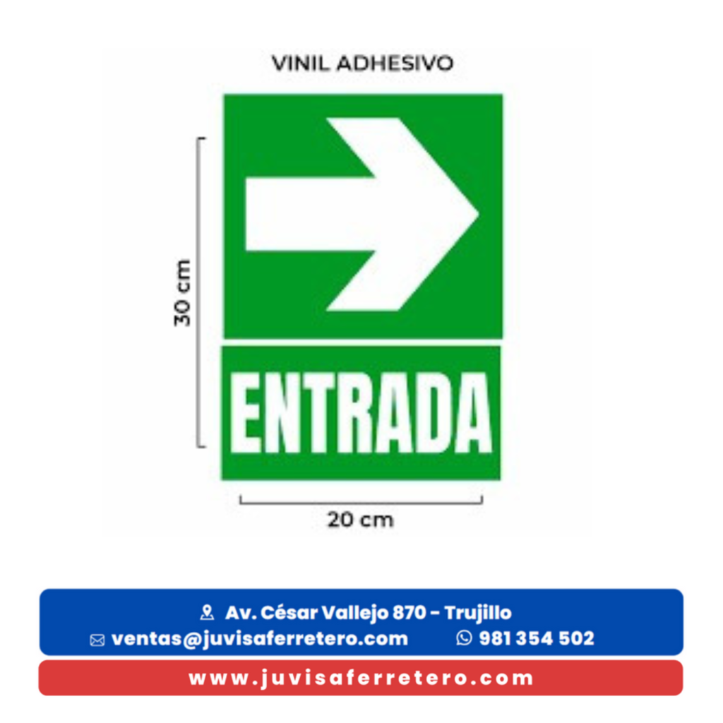 SEÑAL: ENTRADA DERECHA – VINIL ADHESIVO 20X30 cm – JUVISA FERRETERO SAC