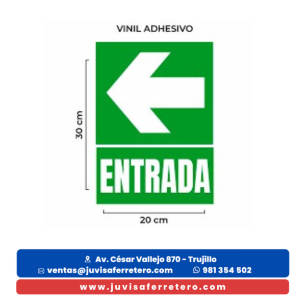 SEÑAL: ENTRADA IZQUIERDA – VINIL ADHESIVO 20X30 cm – JUVISA FERRETERO SAC