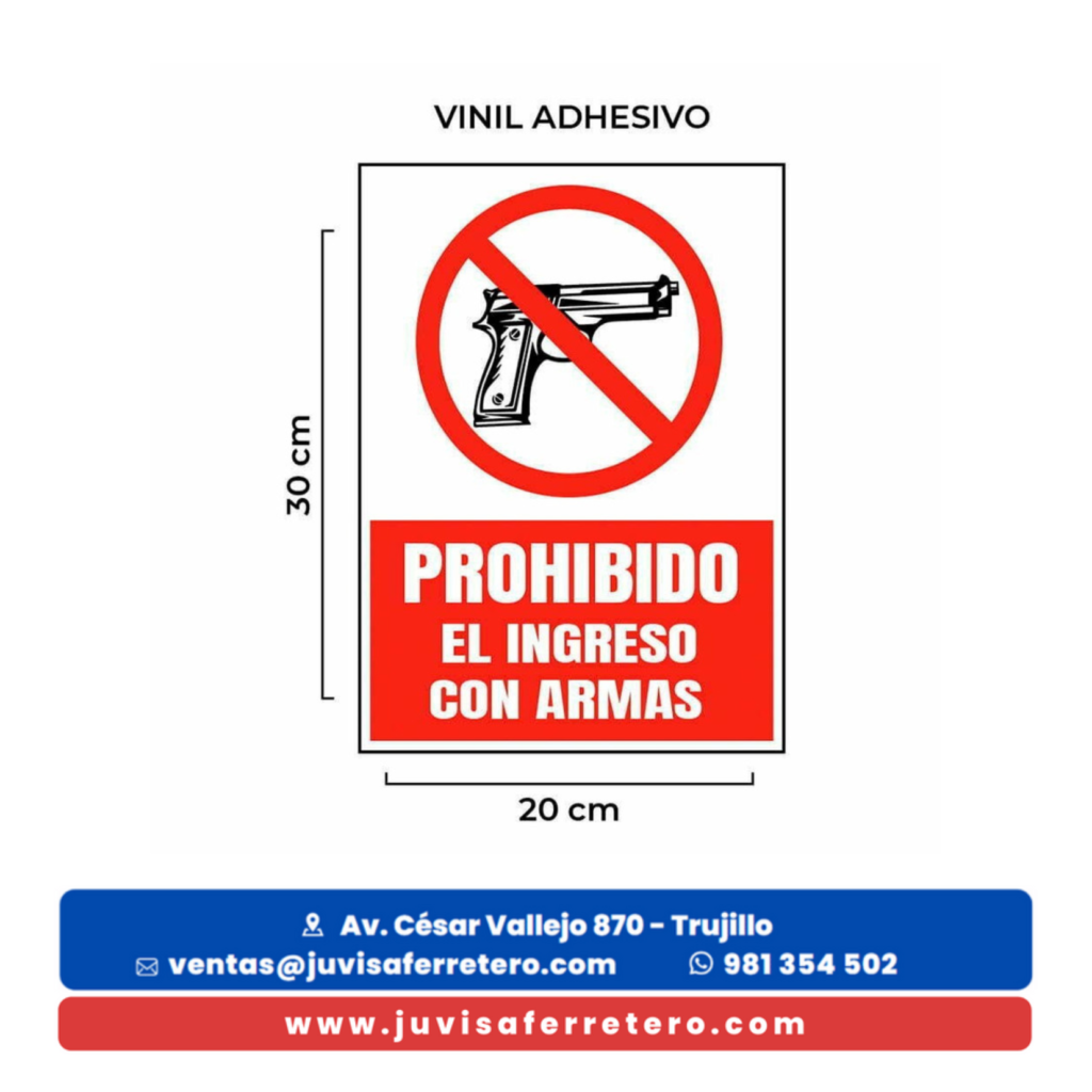 SEÑAL: PROHIBIDO EL INGRESO CON ARMAS – VINIL ADHESIVO 20X30 cm ...