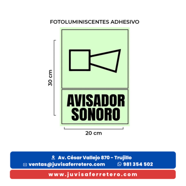 SEÑAL: AVISADOR SONORO – VINIL FOTOLUMINICENTE ADHESIVO 20X30 cm ...