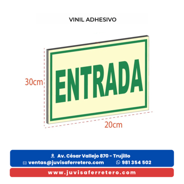 SEÑAL: ENTRADA – VINIL ADHESIVO 20X30 cm – JUVISA FERRETERO SAC