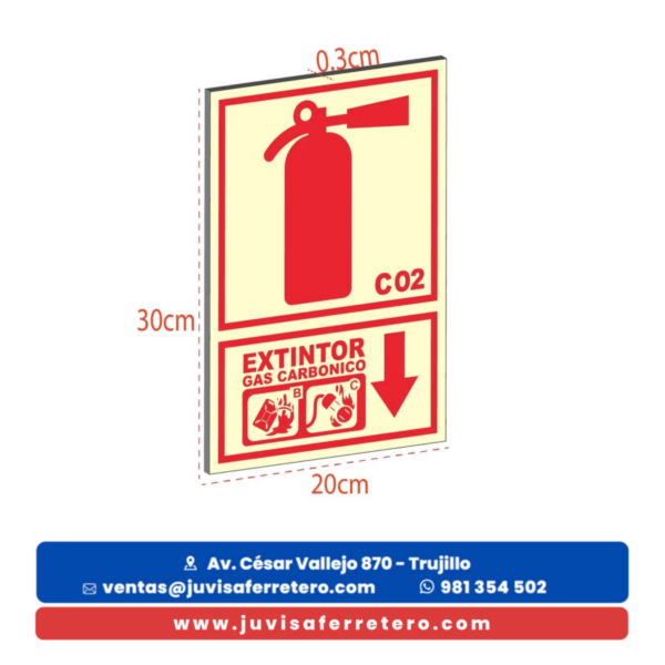 SEÑAL: EXTINTOR CO2 – VINIL FOTOLUMINISCENTE ADHESIVO 20X30 cm – JUVISA ...