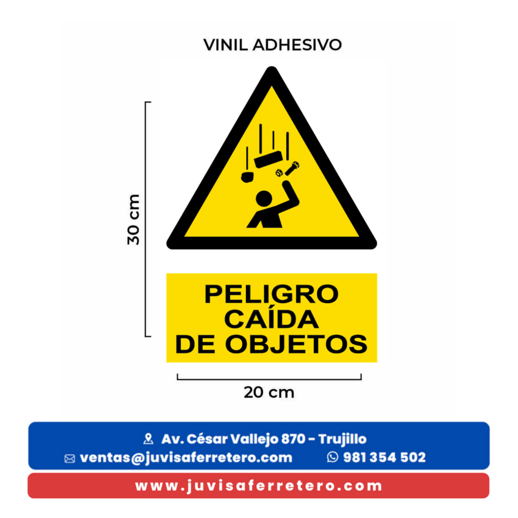 SEÑAL: ATENCIÓN PELIGRO CAÍDA DE OBJETOS – VINIL ADHESIVO 20X30 cm ...